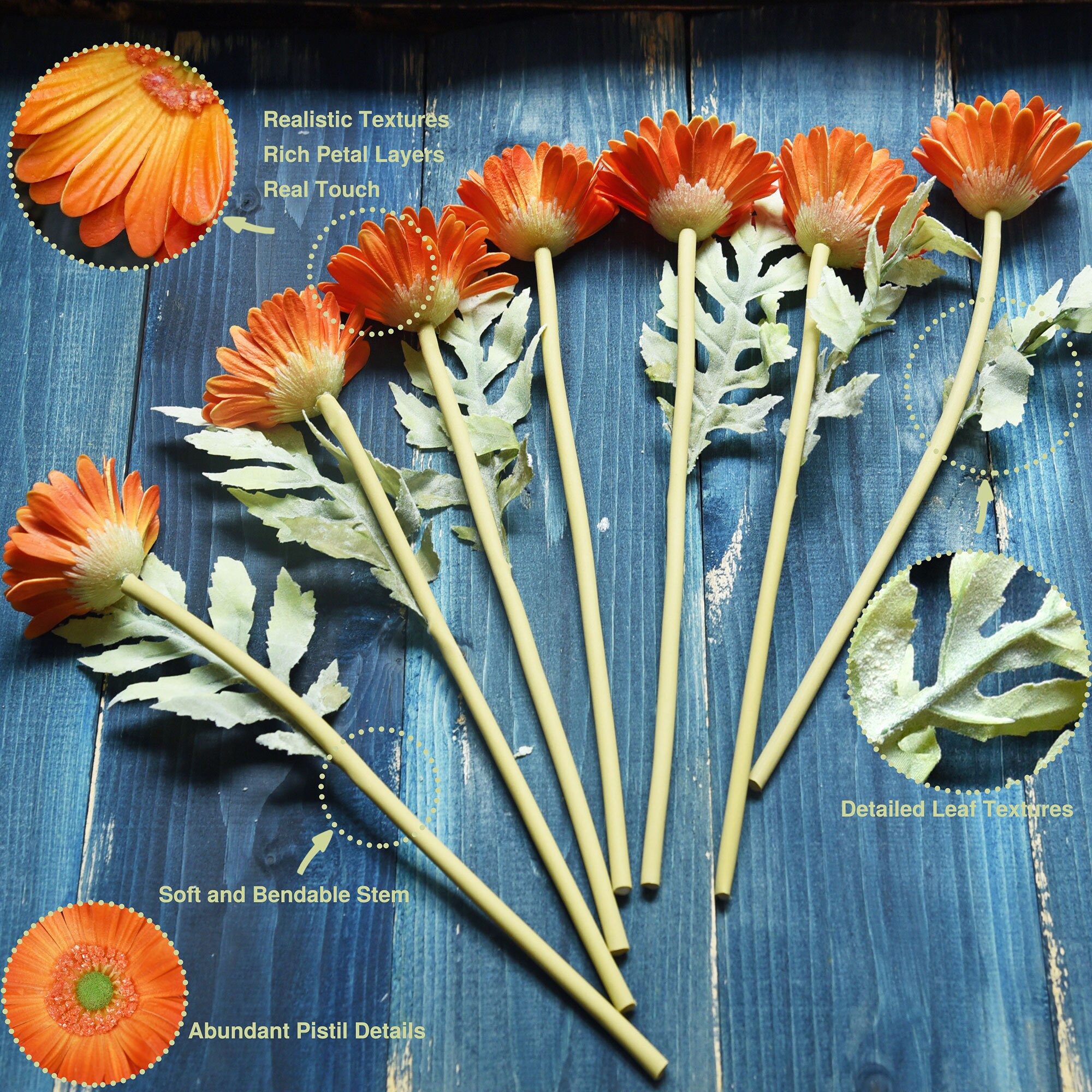 Fiveseasonstuff 7 Stems of Artificial Real Touch Gerbera - Etsy