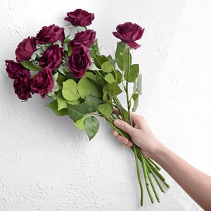 Cranberry Red Real Touch Roses Silk Artificial Flowers ‘petals Feel and ...