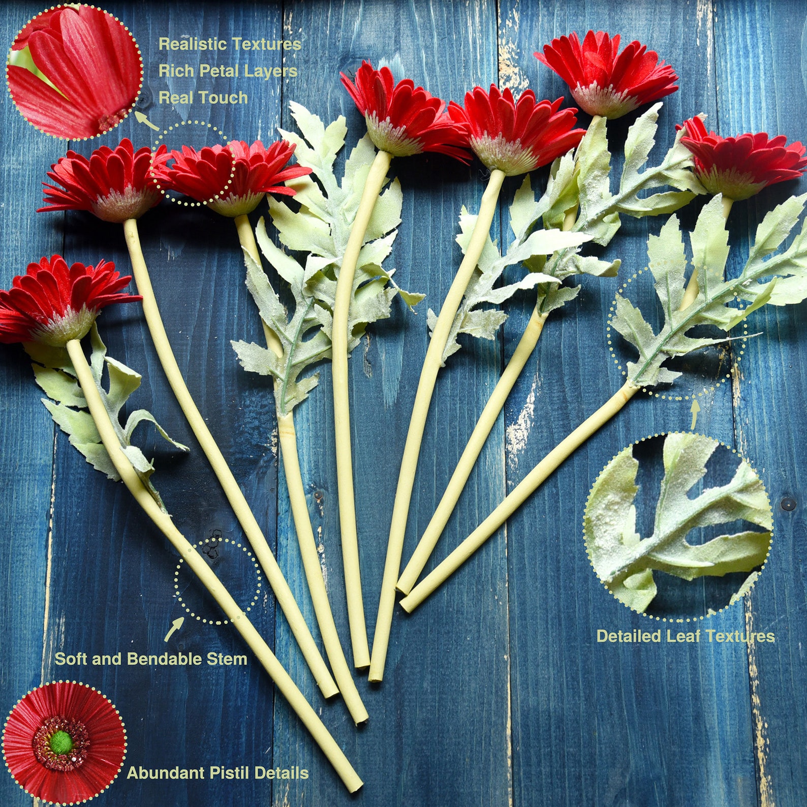 Fiveseasonstuff 7 Stems of Artificial Real Touch Gerbera - Etsy