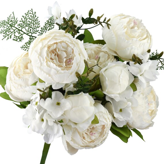 Fiveseasonstuff Beige Silk Peonies Artificial Flower Bouquet - Etsy