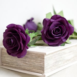 10 Stems Real Touch Plum Purple Roses Silk Artificial Flowers ‘petals ...