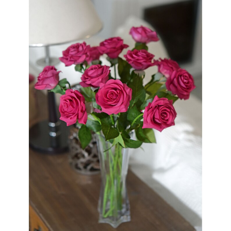 Hot Pink Real Touch Roses, Silk Artificial Flowers (10 Stems) - Etsy