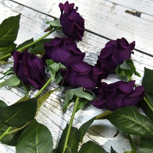 10 Stems Real Touch Plum Purple Roses Silk Artificial Flowers - Etsy