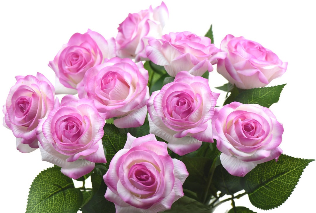 White Purple Swirl Real Touch Roses Silk Artificial Flowers ‘petals ...