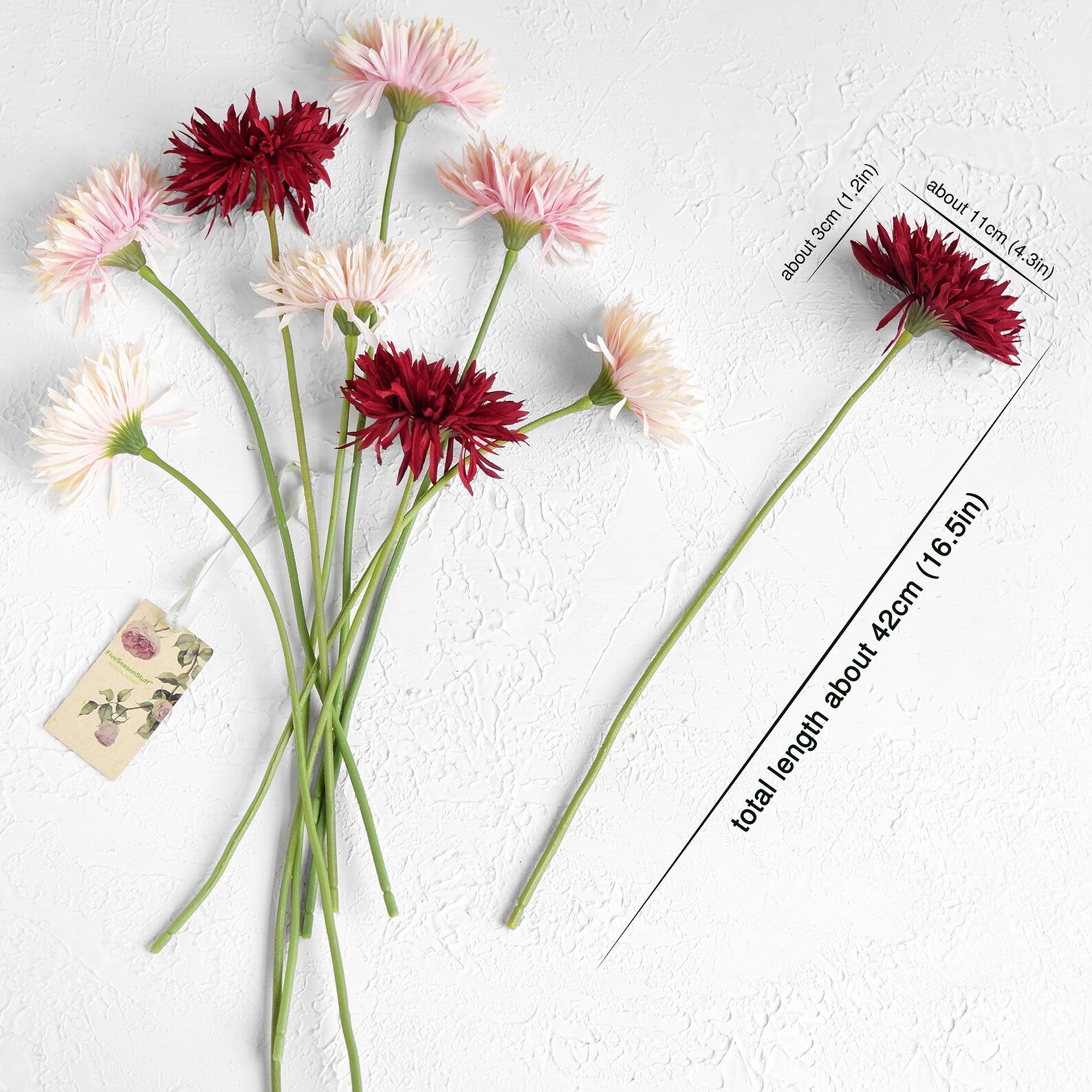 Faded Red Mix Spider Gerbera Daisies Silk Flowers Real Looking ...