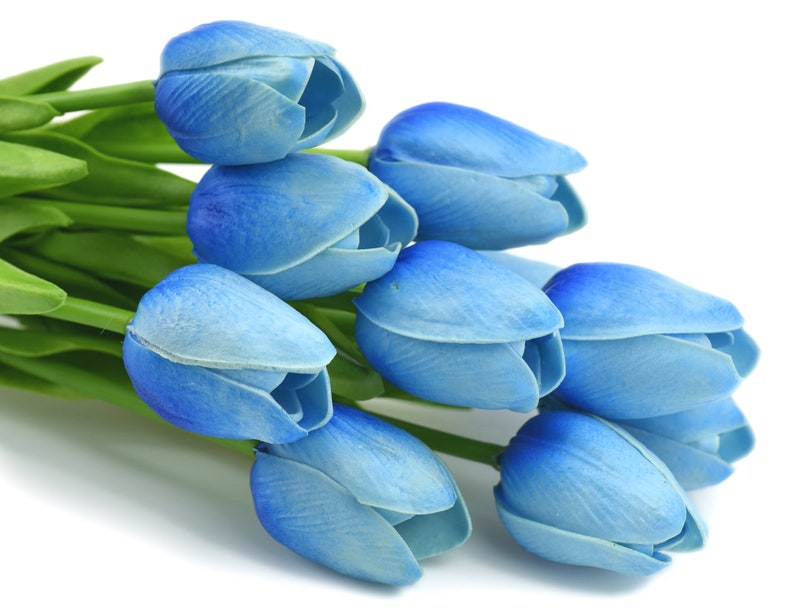 Fiveseasonstuff 10 Stems of blue Real Touch Tulip Artificial | Etsy