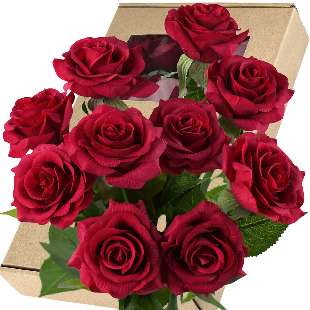 Passionate Red Real Touch Roses Silk Artificial Flowers ‘petals Feel and Look Like Fresh Roses ...