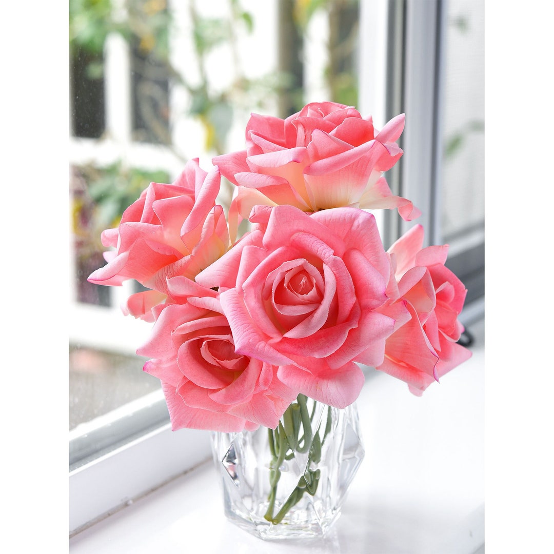 Watermelon Pink Real Touch Roses, 5 Stems, Home & Wedding Decor - Etsy