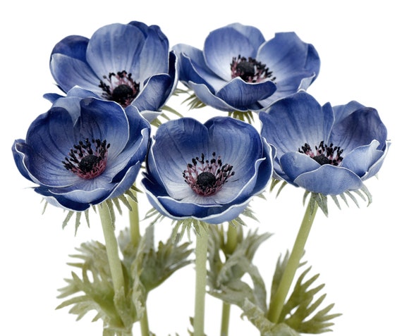 Fiveseasonstuff 5 Long Stems blue Anemone real Touch - Etsy