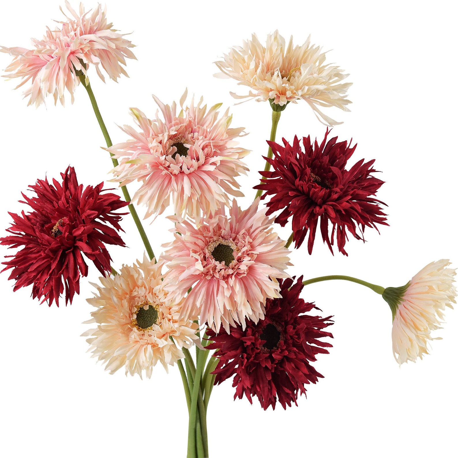 Faded Red Mix Spider Gerbera Daisies Silk Flowers Real Looking ...