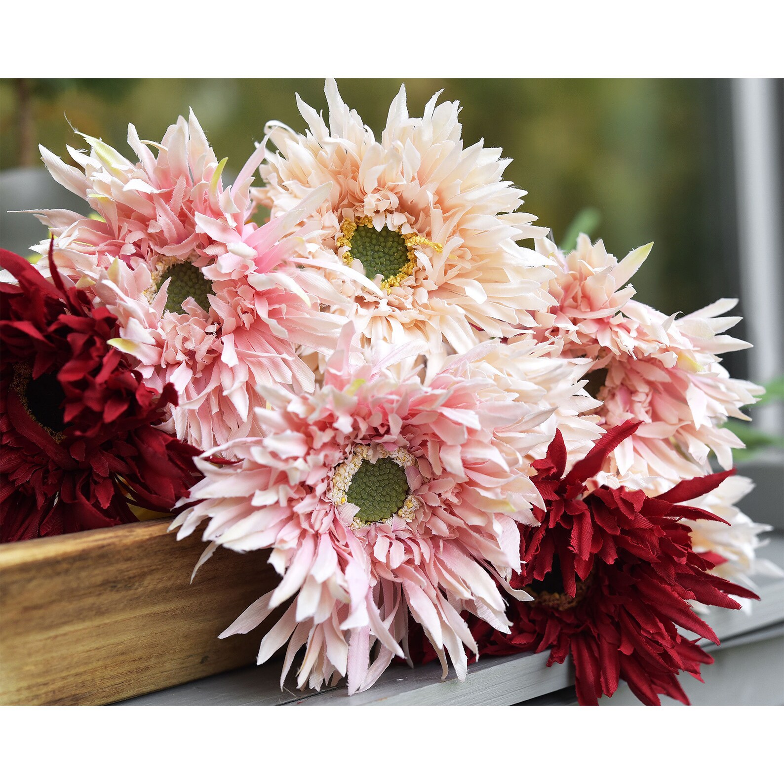 Faded Red Mix Spider Gerbera Daisies Silk Flowers Real Looking ...