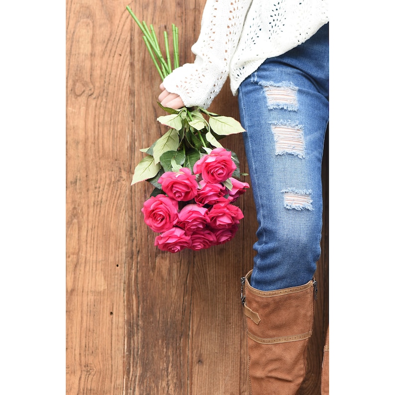 Hot Pink Real Touch Roses, Silk Artificial Flowers (10 Stems) - Etsy