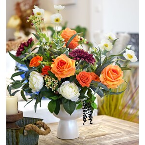 6 Long Stems Sunglow Orange Real Touch Garden Roses Large Tall Blooms ...