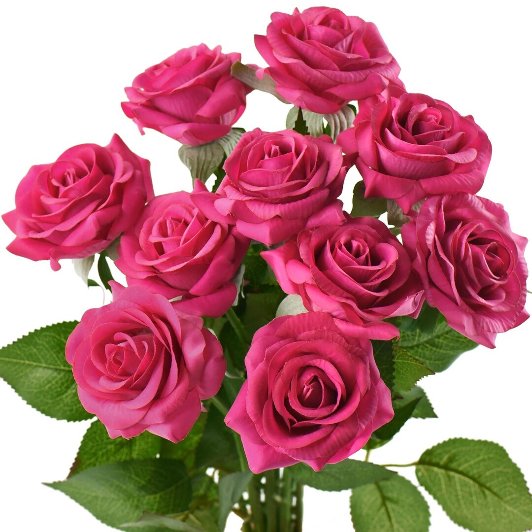 Hot Pink Real Touch Roses, Silk Artificial Flowers (10 Stems) - Etsy