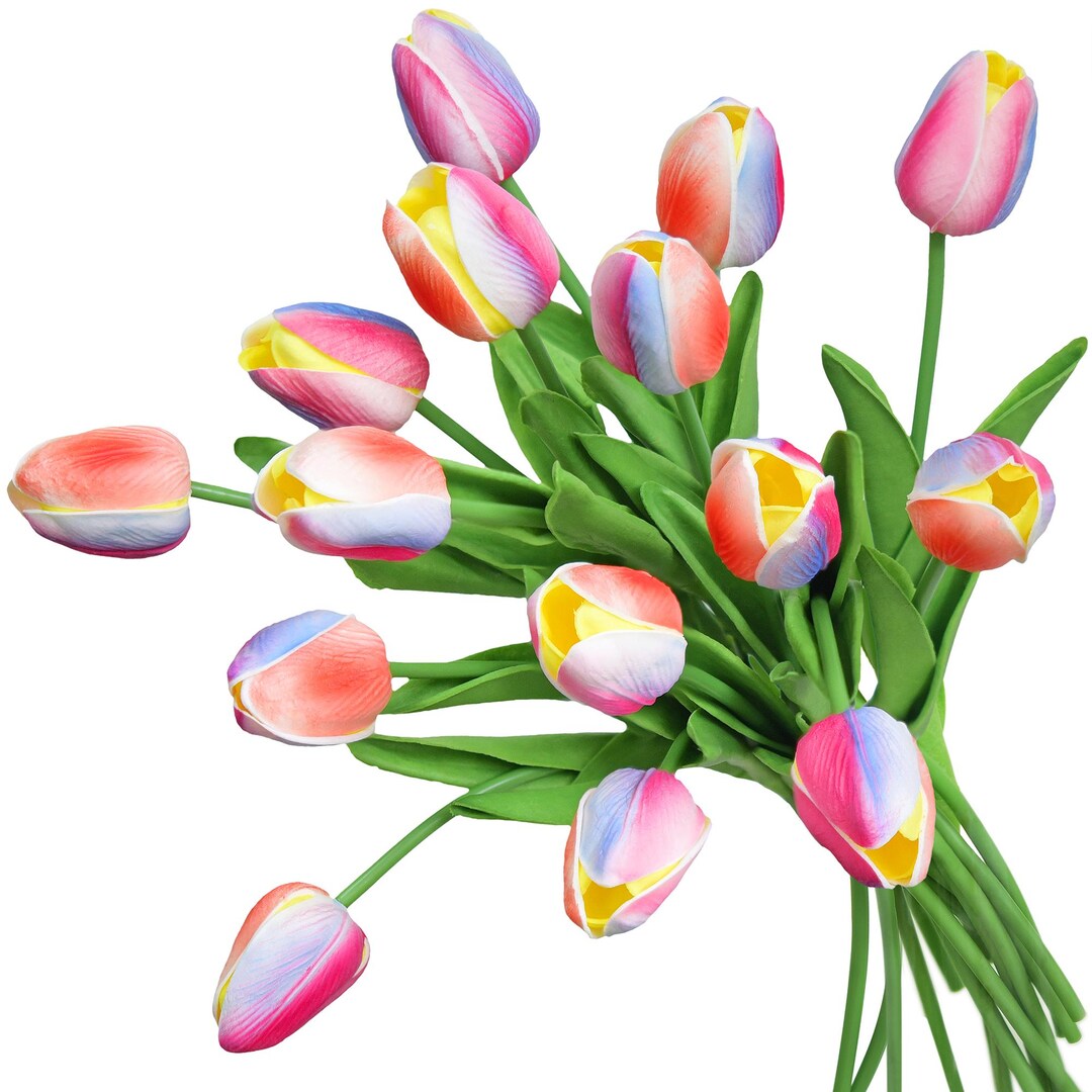 Real Touch Rainbow Tulips: Faux Multicolor Flower Stems, Spring Table ...