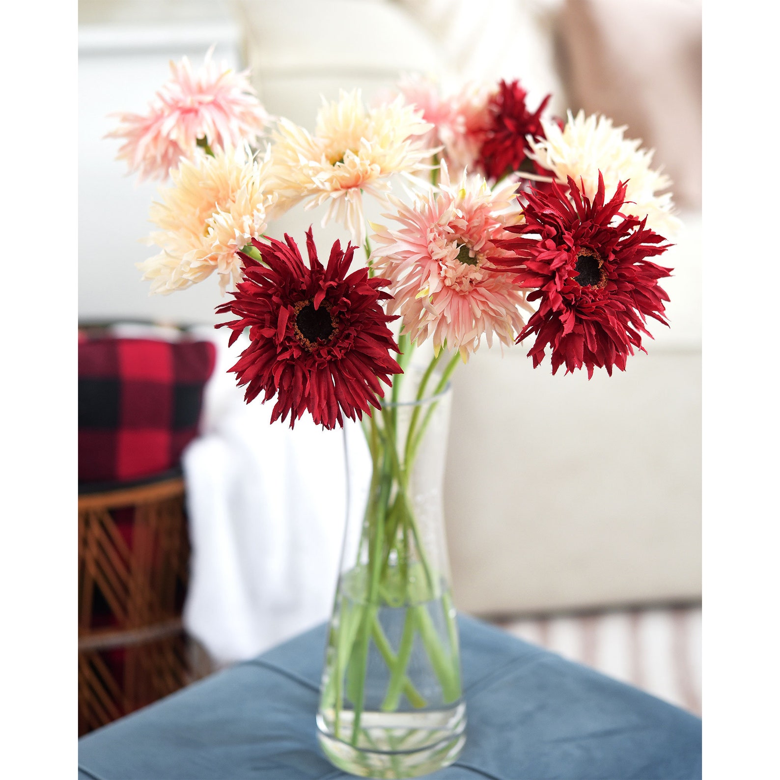 Faded Red Mix Spider Gerbera Daisies Silk Flowers Real Looking ...
