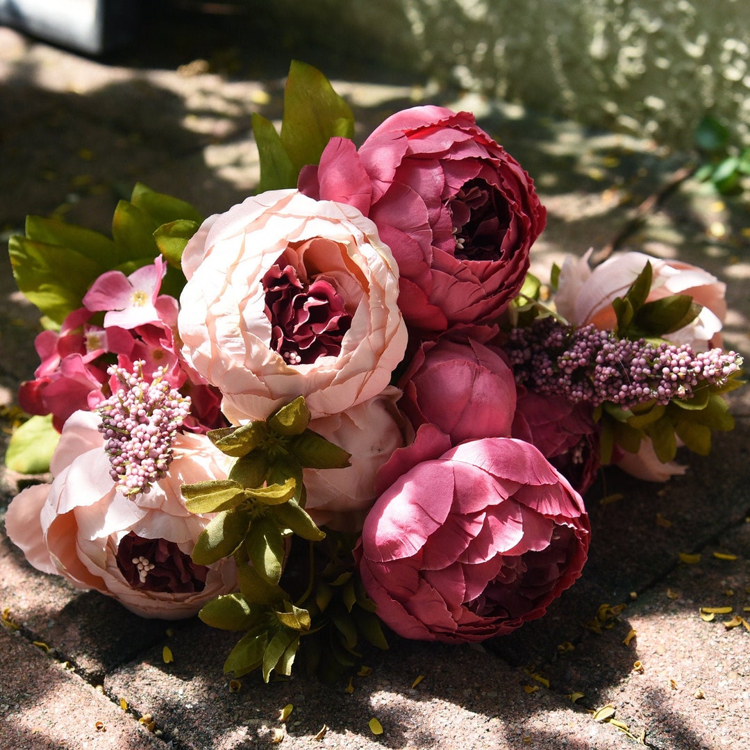 Fiveseasonstuff Mixed Pink Silk Peonies Artificial Peony Flower Bouquet ...