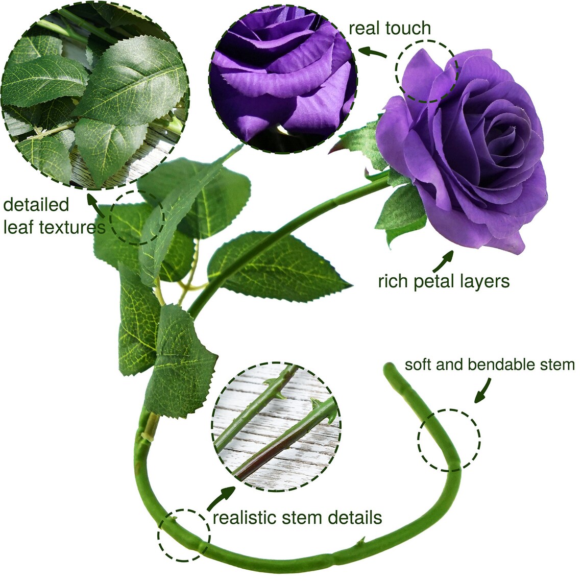 Violet Purple Real Touch Roses, Silk Artificial Flowers (10 Stems) - Etsy