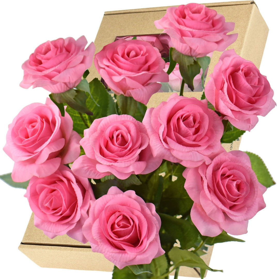 Deep Pink Real Touch Roses Silk Artificial Flowers ‘petals Feel and ...