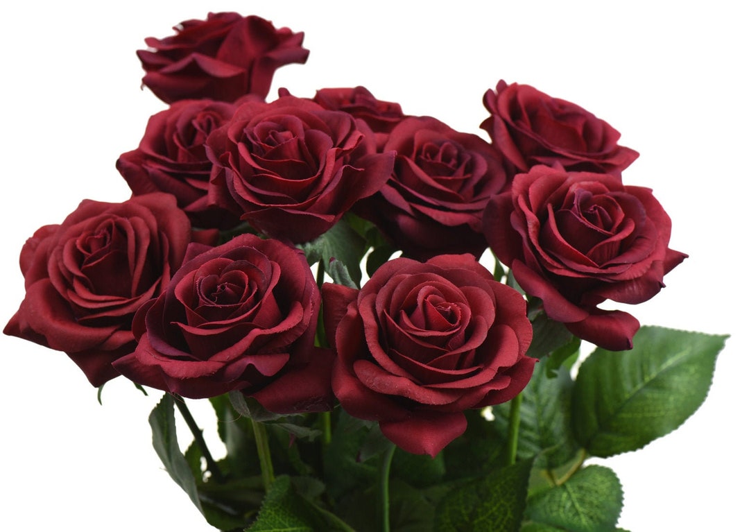 Dark Red Real Touch Roses Silk Artificial Flowers petals Feel and Look ...