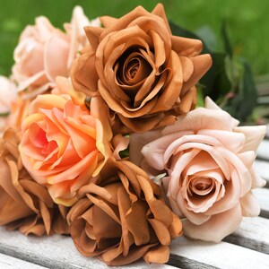 6 Long Stems Rust Orange Real Touch Garden Roses Large Blooms - Etsy