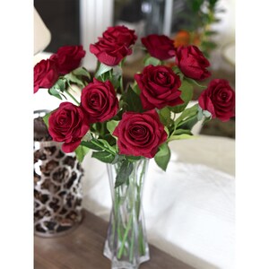Dark Red Real Touch Roses Silk Artificial Flowers ‘petals Feel and Look ...