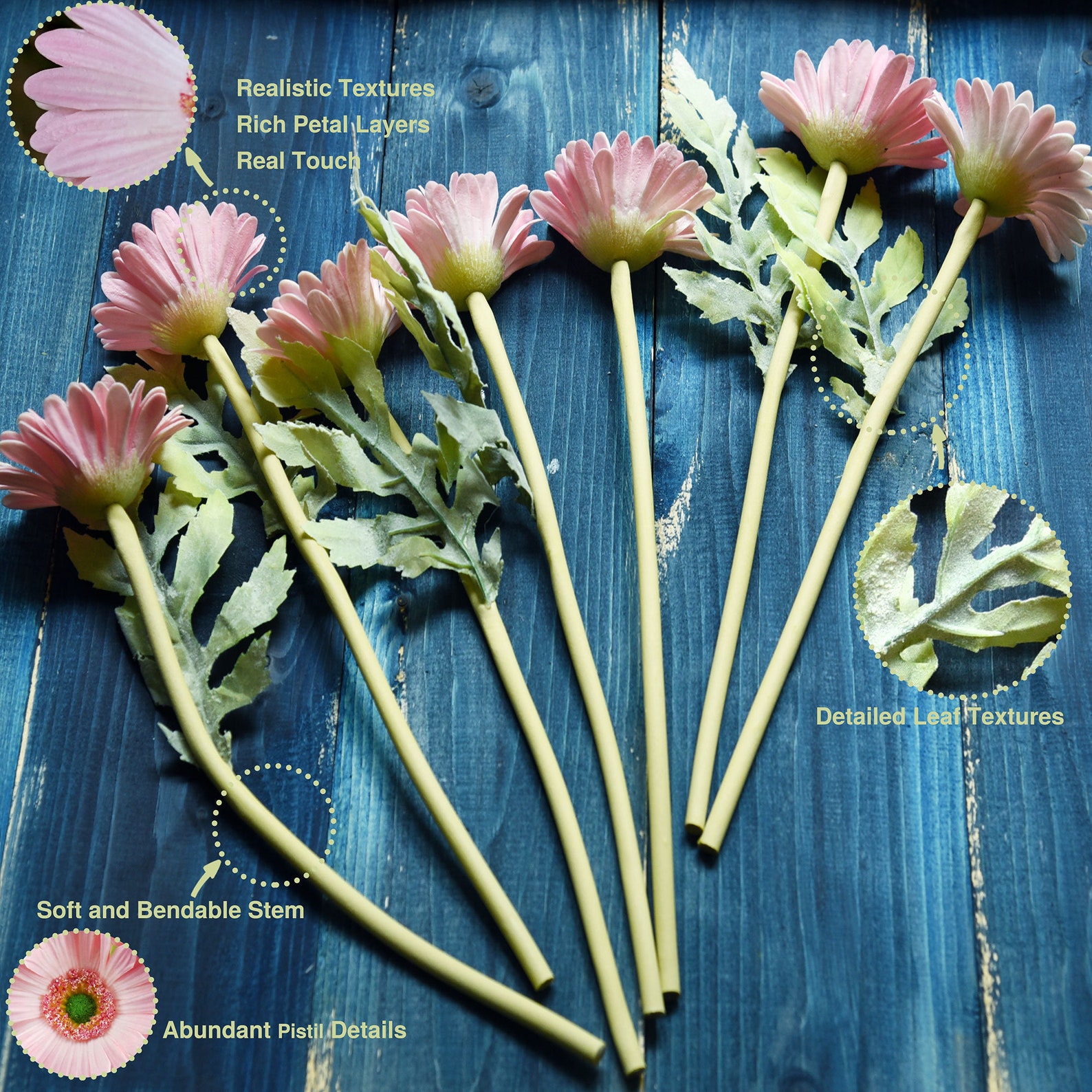 Fiveseasonstuff 7 Stems of Artificial Real Touch Gerbera - Etsy