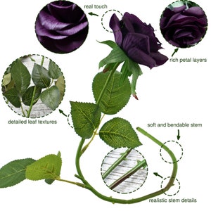 10 Stems Real Touch Plum Purple Roses Silk Artificial Flowers ‘petals ...