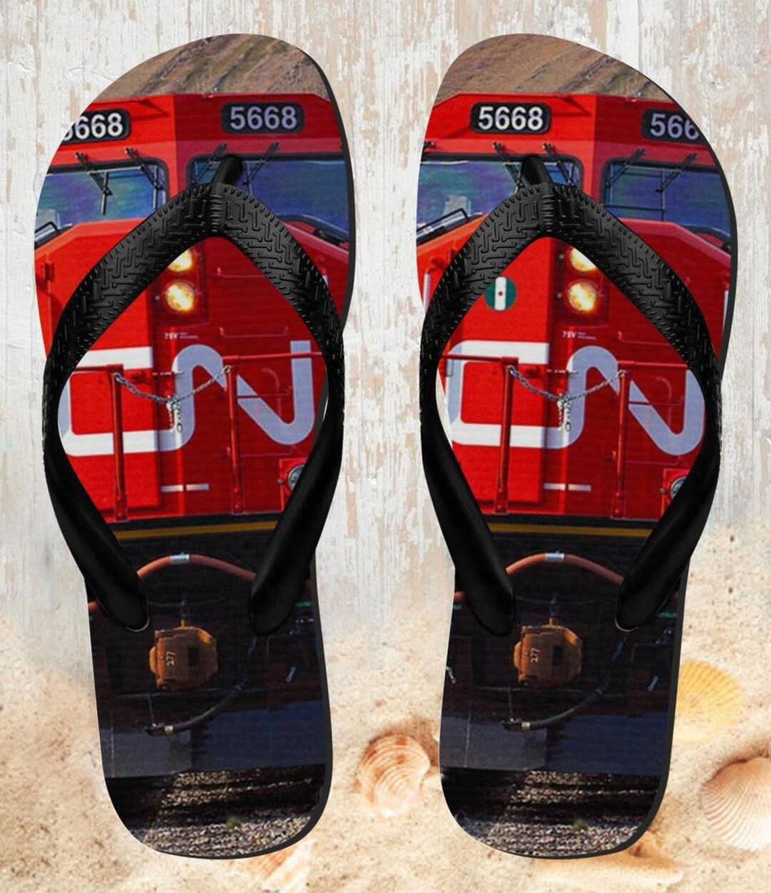 Train Canadian National Railway Beach Slippers Sandals Flip - Etsy