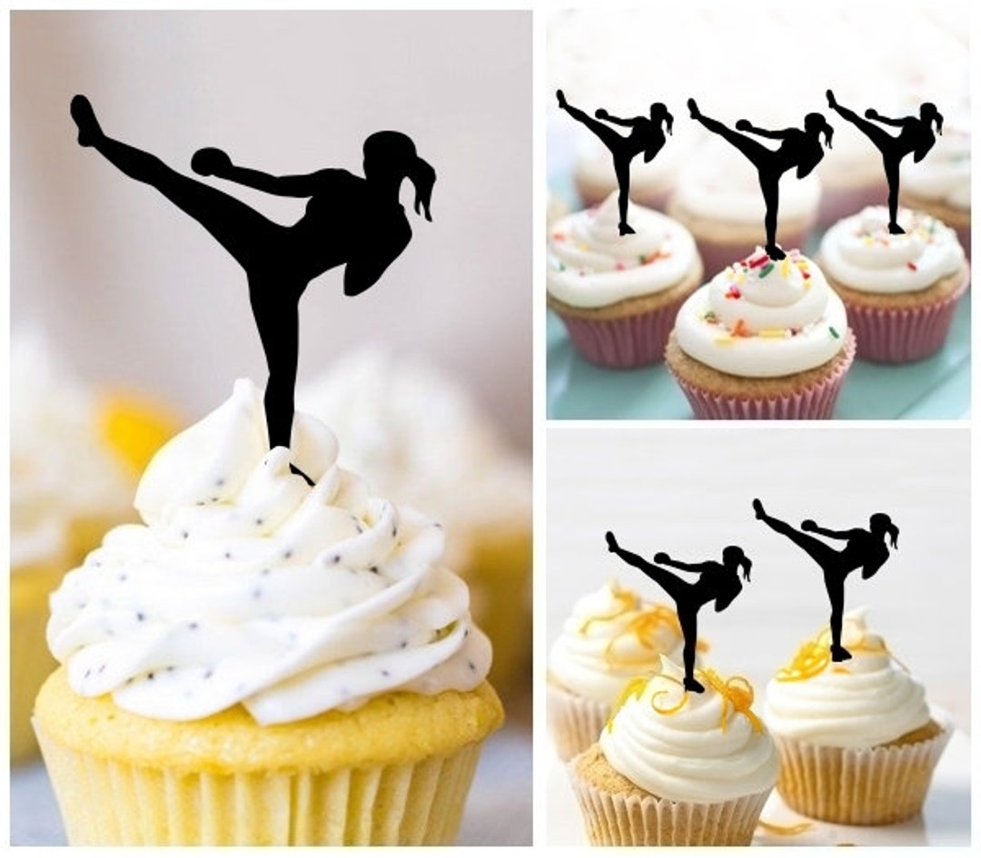 Female Fighter Kickboxing Party Wedding Birthday Acrylic Cupcake ...