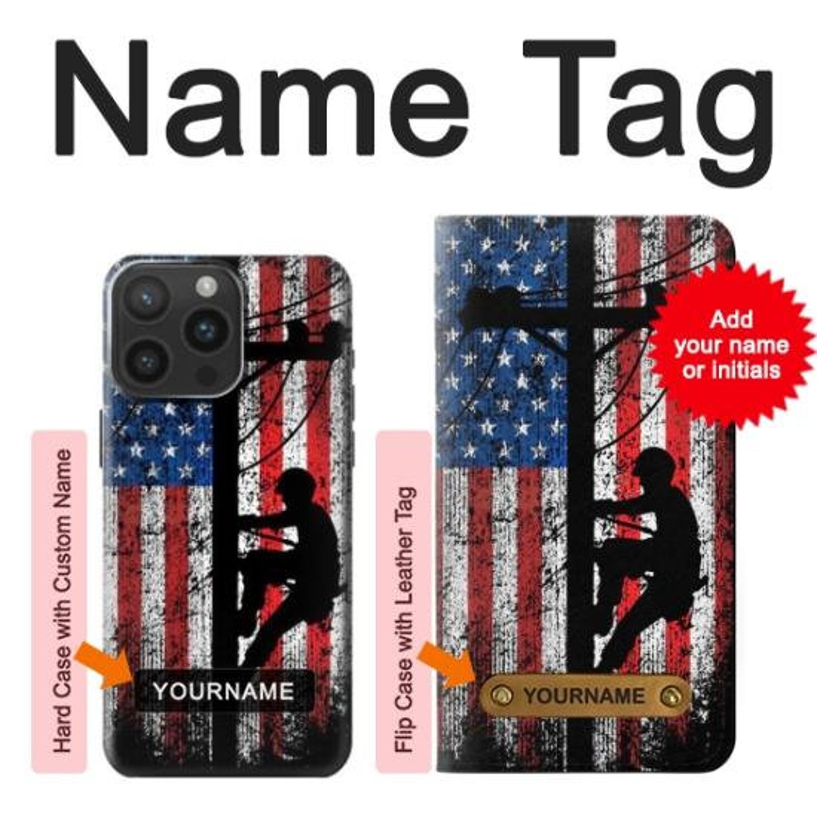 Electrician Lineman American Flag Hard & Leather Flip Case iPhone 17 ...