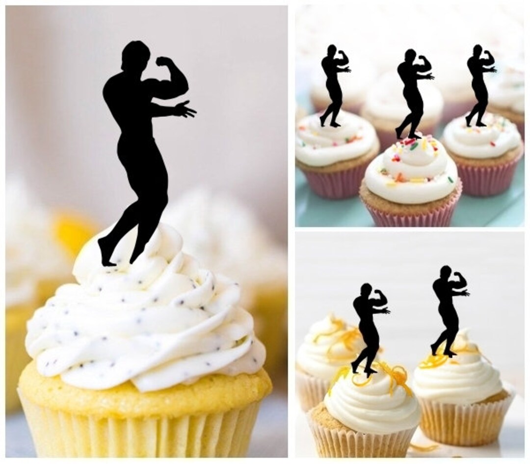 Muscle Fitness Man Party Wedding Birthday Acrylic Cupcake Toppers Decor ...