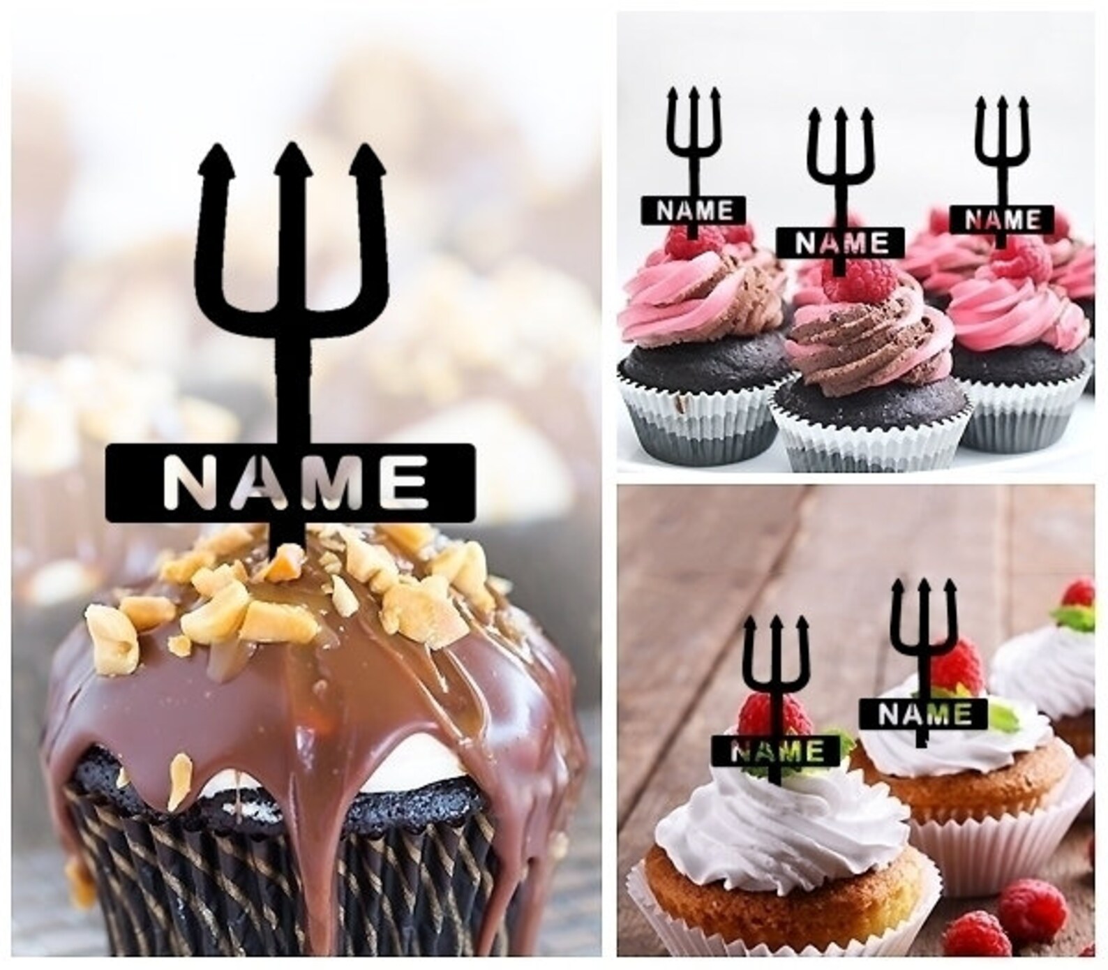 Devil Pitchfork Trident Party Wedding Birthday Acrylic Cupcake Toppers ...