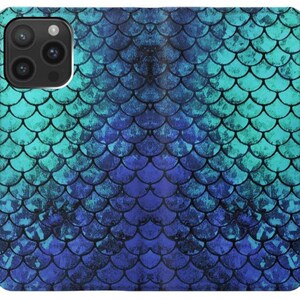 Blue Sea Mermaid Fish Scale Hard & Leather Flip Case iPhone 17 Pro Max ...