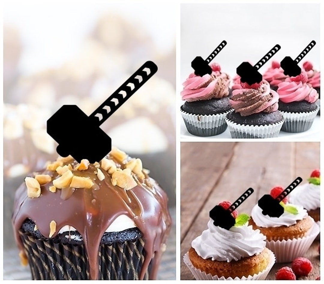 Thor Hammer Party Wedding Birthday Acrylic Cupcake Toppers Decor 10 Pcs ...