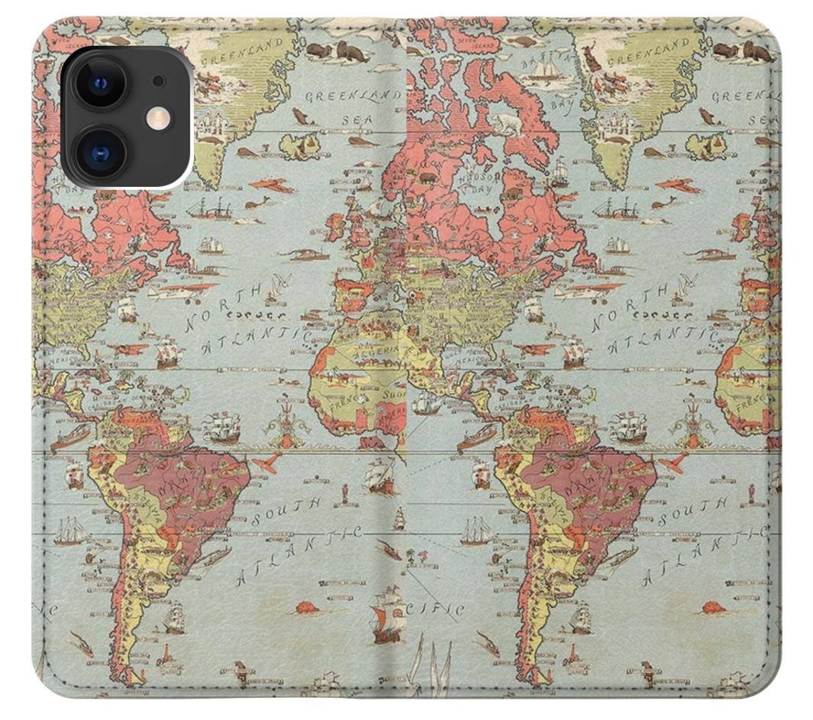 Vintage World Map Hard & Leather Flip Case iPhone 13 Pro Max | Etsy