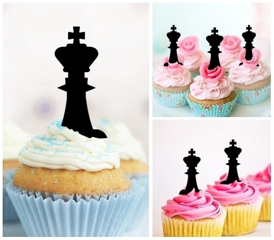King Chess Party Wedding Birthday Acrylic Cupcake Toppers Decor 10 Pcs ...