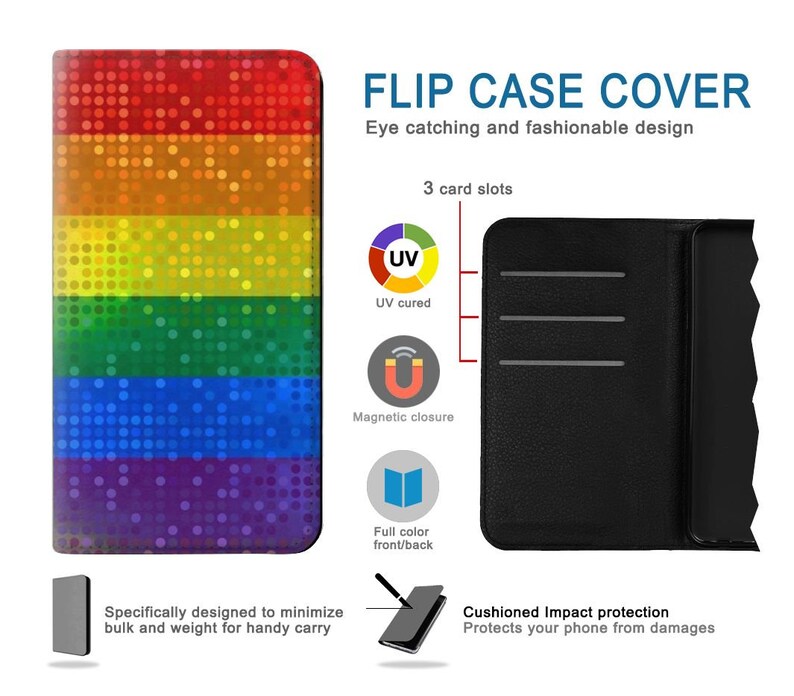Rainbow Lgbt Pride Flag Hard & Leather Flip Case Iphone 14 Pro - Etsy