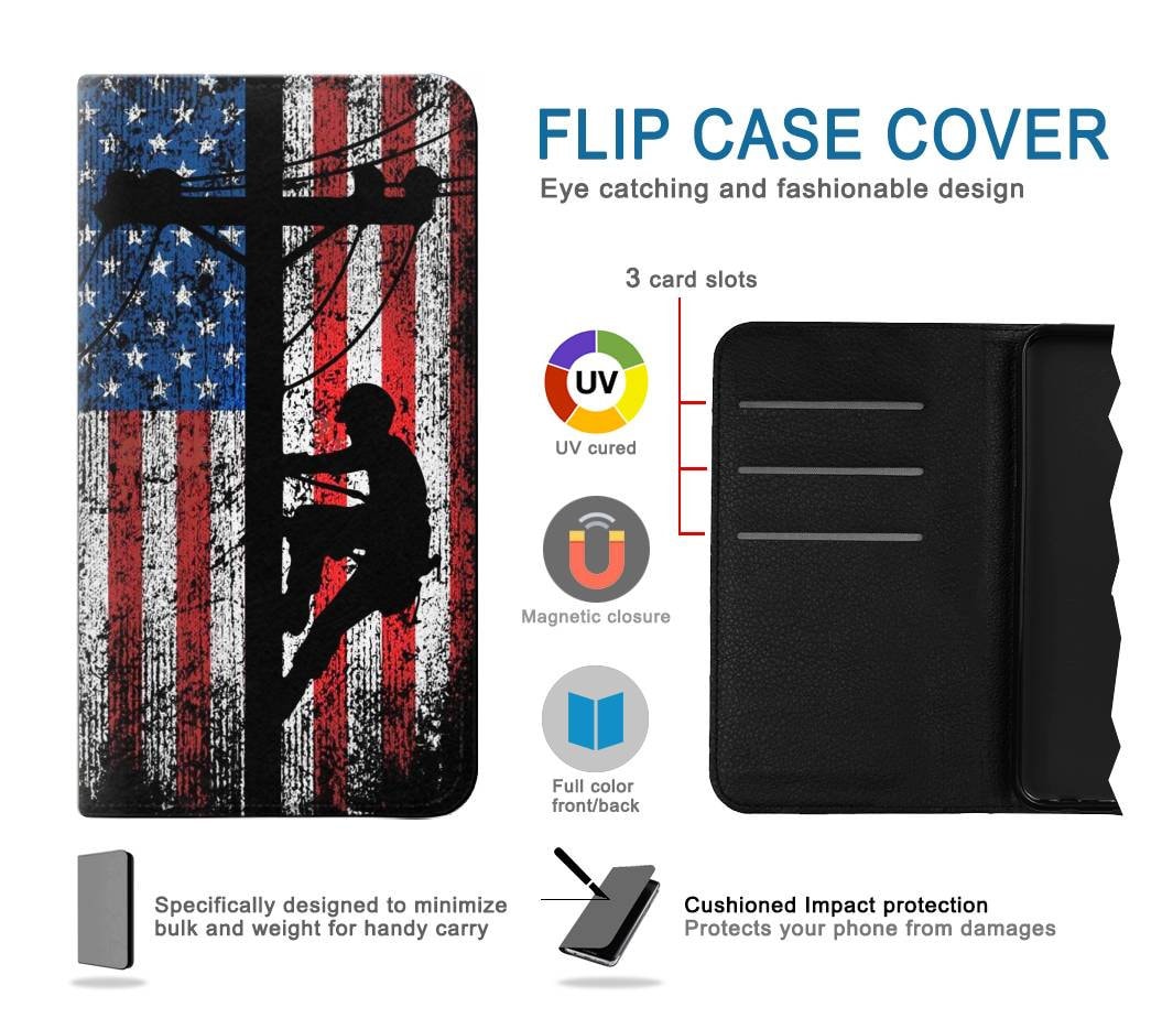 Electrician Lineman American Flag Hard & Leather Flip Case iPhone 17 ...