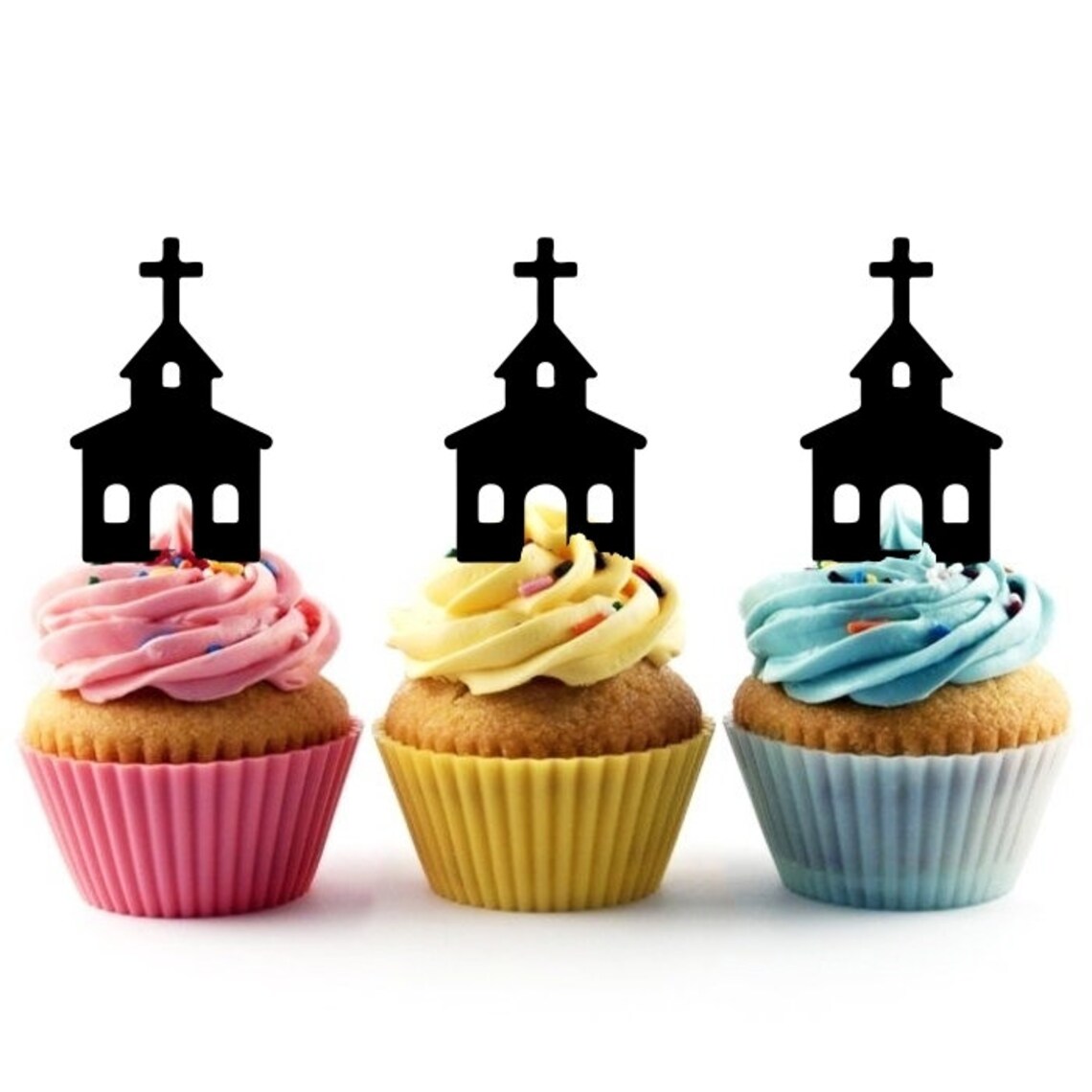 Christian Church Party Wedding Birthday Acrylic Cupcake Toppers Decor ...