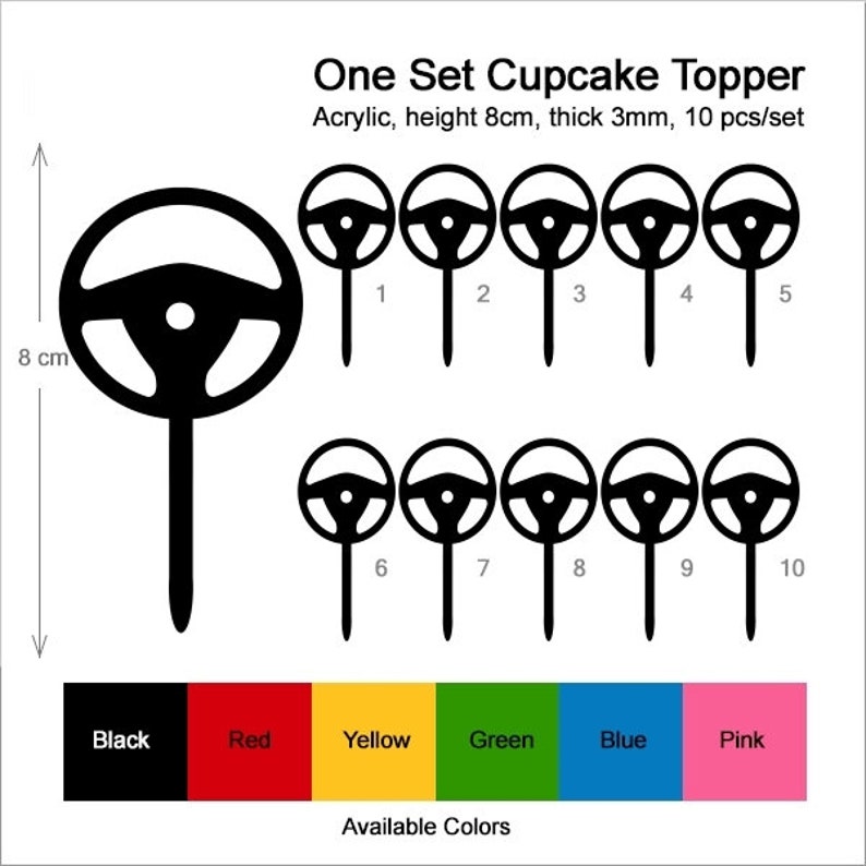 Car Steering Wheel Party Wedding Birthday Acrylic Cupcake Toppers Decor ...