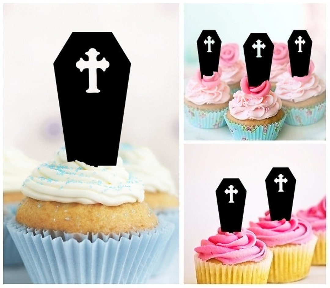 RIP Coffin Party Wedding Birthday Acrylic Cupcake Toppers Decor 10 Pcs ...