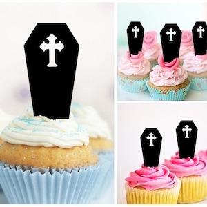 RIP Coffin Party Wedding Birthday Acrylic Cupcake Toppers Decor 10 Pcs ...
