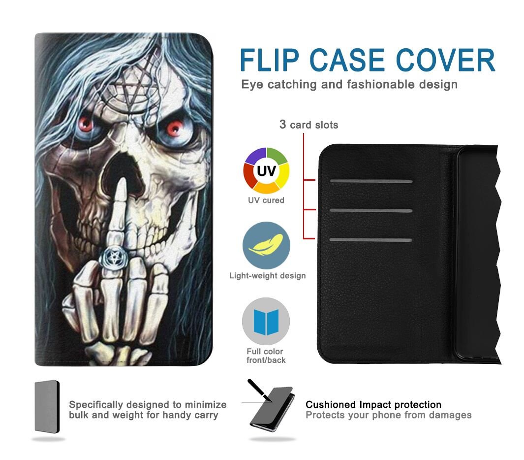 Skull Pentagram Middle Finger Hard & Leather Flip Case Iphone - Etsy