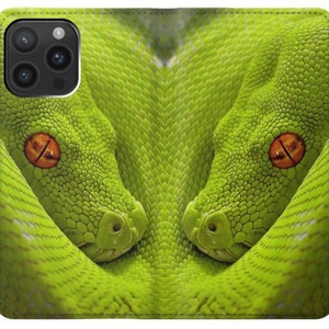 Green Snake Hard & Leather Flip Case iPhone 16 Pro Max Plus Samsung ...
