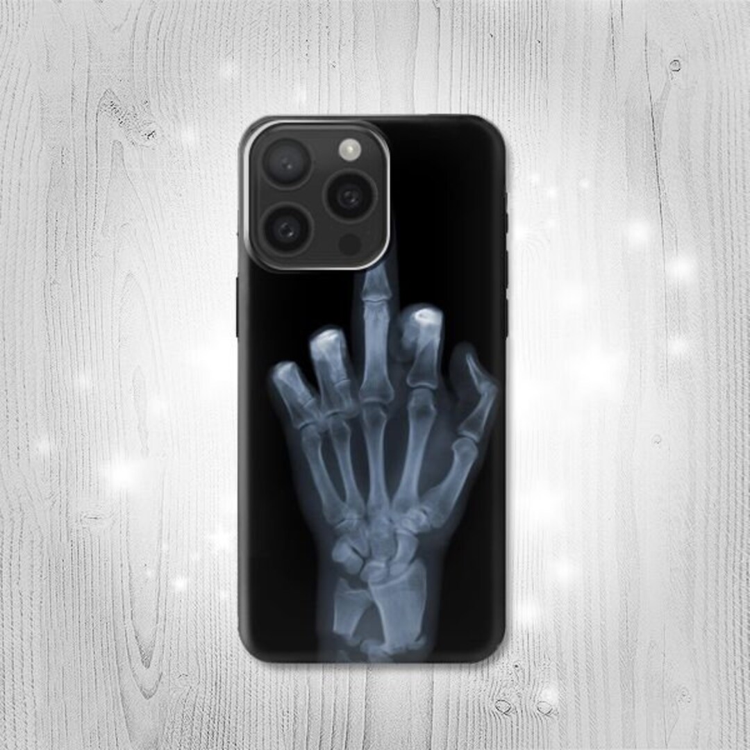 Funny X-ray Hand Middle Finger Hard & Leather Flip Case iPhone 16 Pro ...