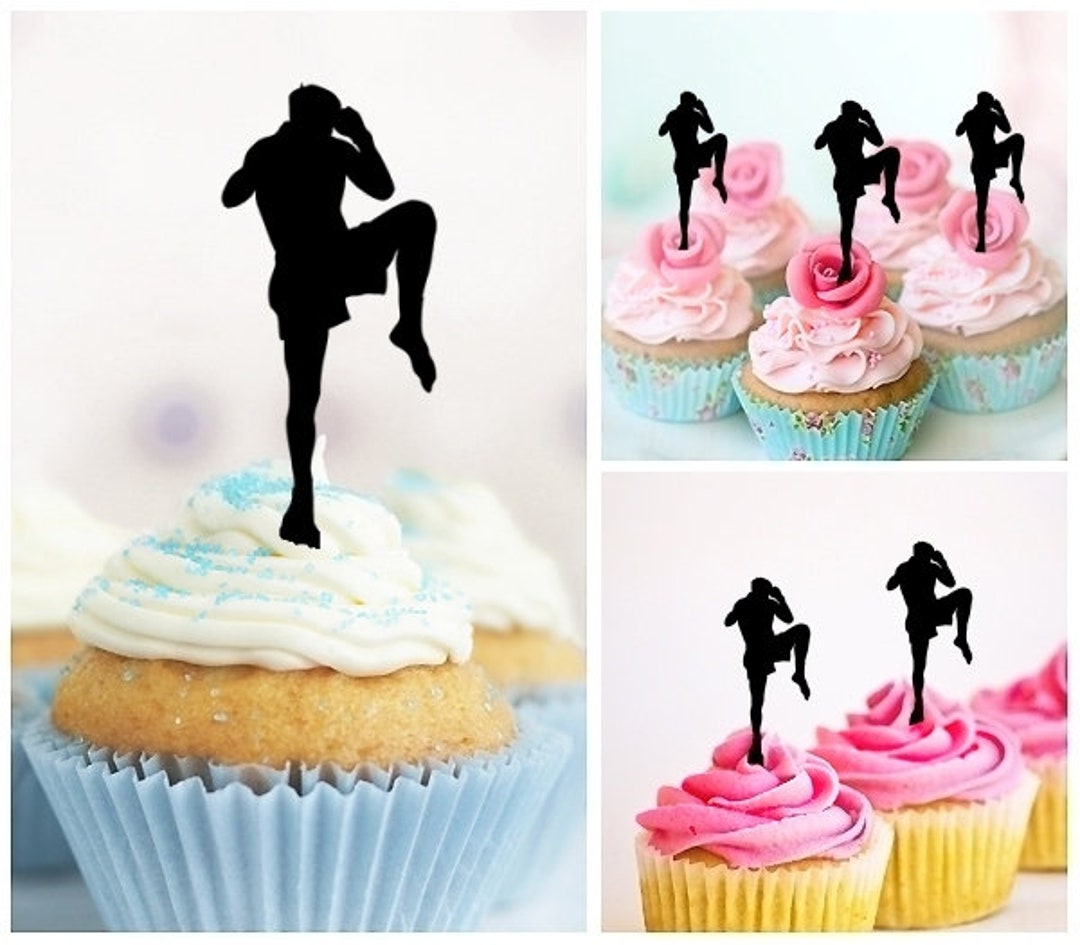Muay Thai Kickboxing Party Wedding Birthday Acrylic Cupcake Toppers ...