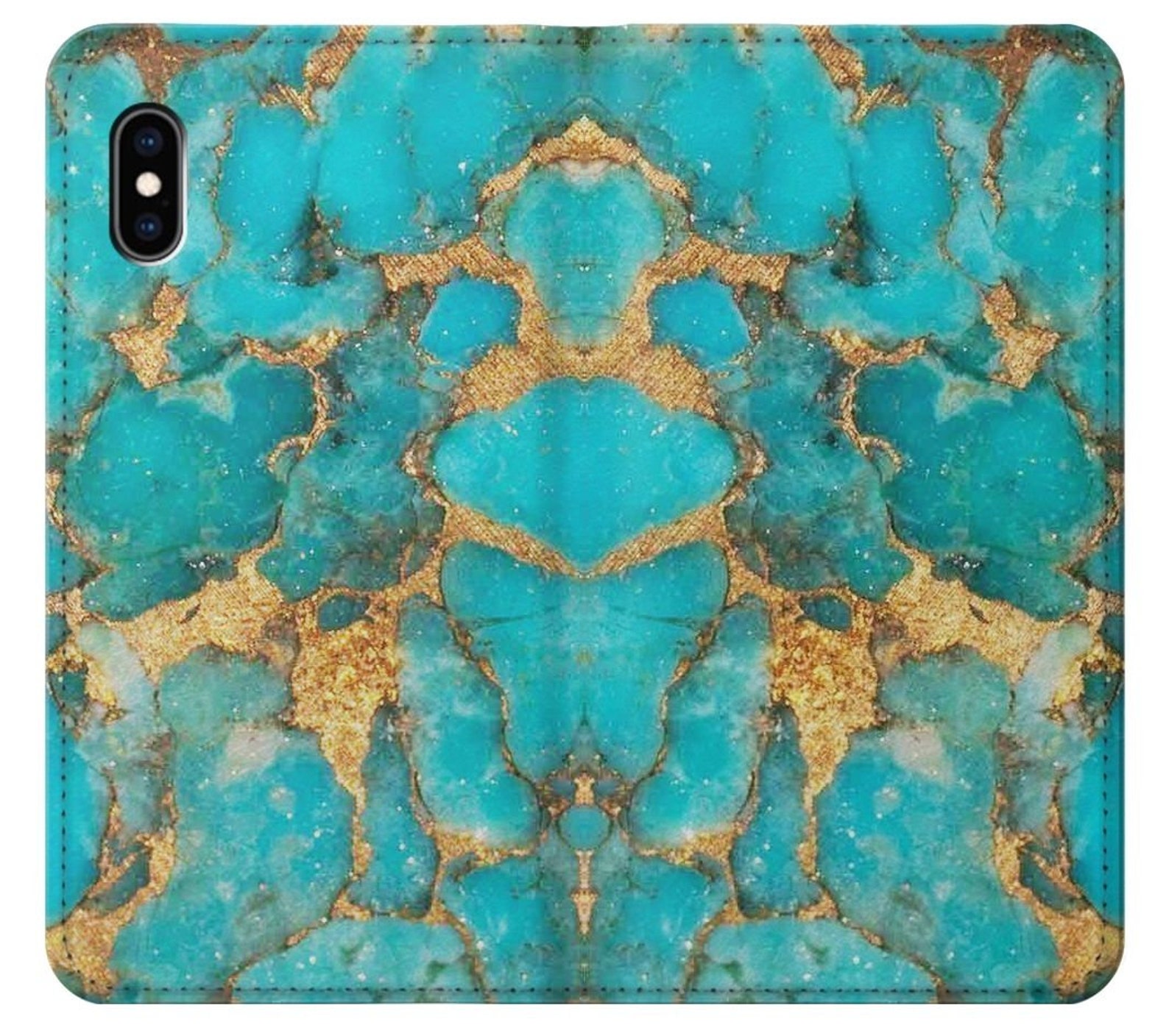 Aqua Turquoise Stone Graphic Hard & Leather Flip Case Huawei Motorola ...