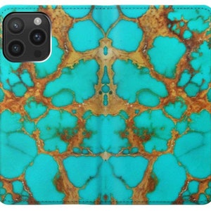 Aqua Copper Turquoise Graphic Print Hard & Leather Flip Case iPhone 17 ...