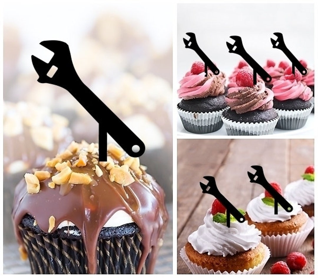 Wrench Repair Tool Party Wedding Birthday Acrylic Cupcake Toppers Decor ...